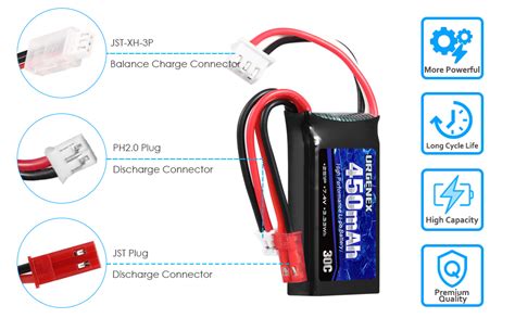 Urgenex 7 4v Lipo Battery 2s 30c 450mah Rechargeable Lipo Battery With
