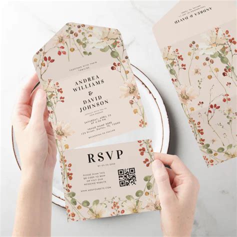 Watercolor Berry Wildflower Spring Qr Code Wedding All In One
