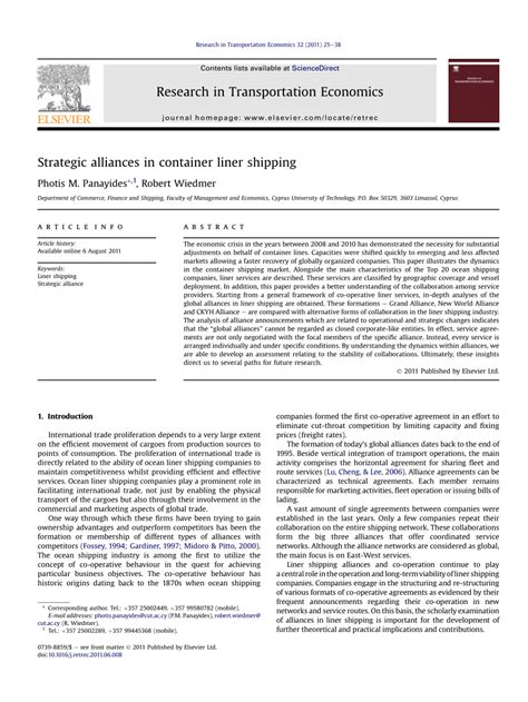 Pdf Strategic Alliances In Container Liner Shipping Research In Transportation Economics Vol
