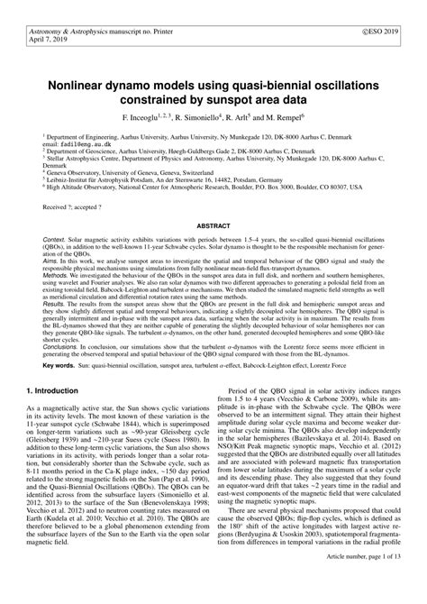 Pdf Constraining Non Linear Dynamo Models Using Quasi Biennial Oscillations From Sunspot Area Data