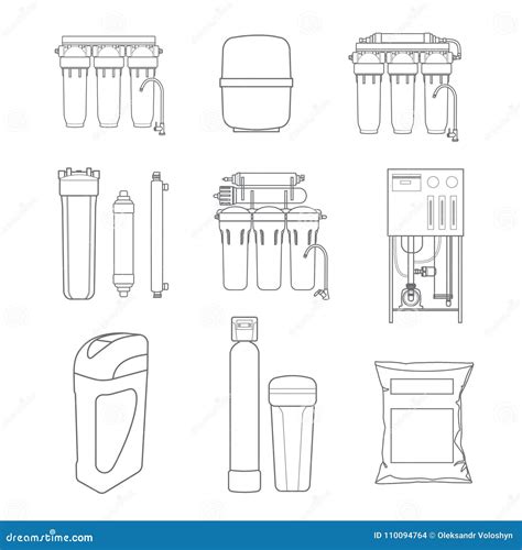 Water Filter Isolated Vector Icons Linear Style Stock Vector