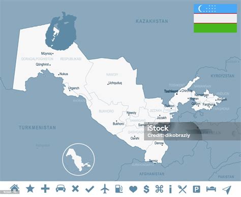 우즈베키스탄지도 및 상세한 벡터 일러스트 레이 션 플래그 우즈베키스탄에 대한 스톡 벡터 아트 및 기타 이미지 우즈베키스탄 지도 벡터 Istock