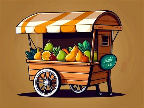 Vector Isolado De Estilo Desenho Animado De Carrinho De Frutas Vetor