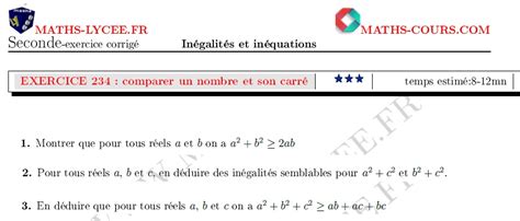 MATHS LYCEE FR exercice corrigé maths seconde Comparaisons et