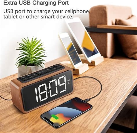 Netzu Radio Alarm Clock Solid Wooden Digital Clock Fm Radio Led