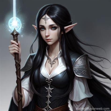 Slim Elf Cleric With Long Black Hair Stable Diffusion Online