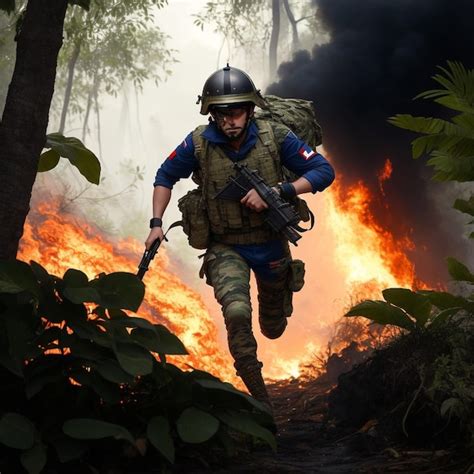 Premium Ai Image Army Soldier In Action Great Explosion With Fire And