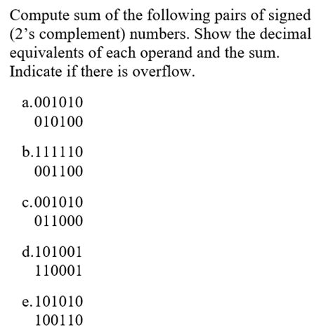 Solved Compute Sum Of The Following Pairs Of Signed S Chegg