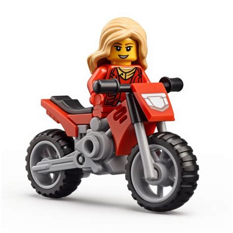 Premium Photo Female Lego Minifigure Sitting On Motorcycle Isolated