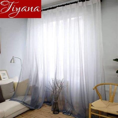 Curtains Gradient Color Print Voile Gray Window Modern Living Room