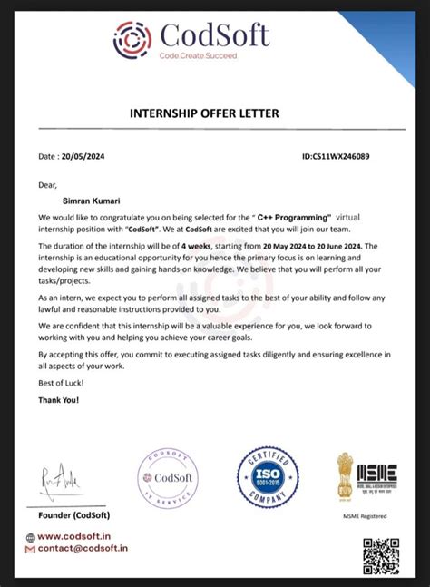 Simran Kumari On Linkedin Internship Coding Cpp Codesoft