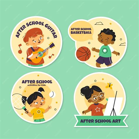 Free Vector Flat Design After School Activities Labels Set