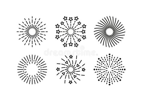 Linear Sparkle Explosion Set Firework Icon Outline Birthday Party Elements Stock Vector