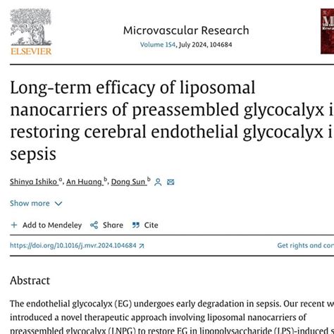 Long Term Efficacy Of Liposomal Nanocarriers Of Preassembled Glycocalyx