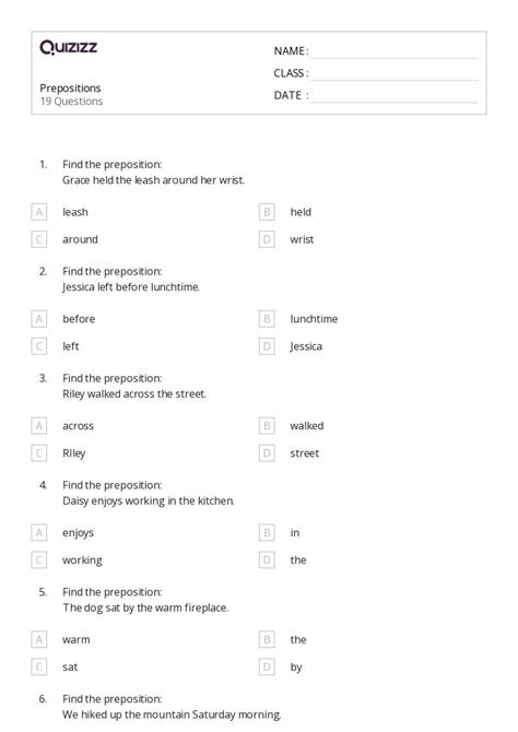 50 Prepositions Worksheets For 5th Class On Quizizz Free And Printable