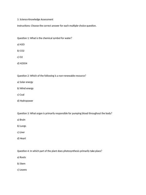Science Knowledge Assessment Pdf Science Knowledge Assessment Pdf