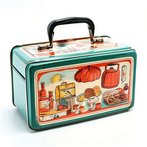 Vintage Inspired Green And Red Metal Lunch Box With Picnic Scene