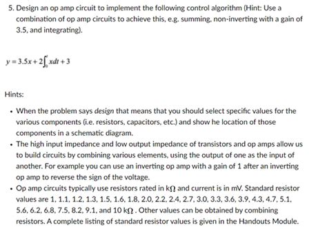 Solved 5 Design An Op Circuit To Implement The Chegg Com