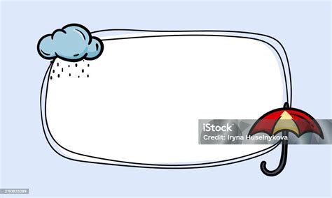 구름 비 우산이 있는 엽서 템플릿의 간단한 벡터 디자인 스프링 디자인이 있는 편집 가능한 프레임 텍스트 사진 가격표 스티커에 대한 손으로 그린 배경 0명에 대한 스톡 벡터