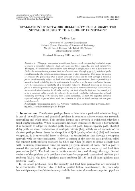 Pdf Evaluation Of Network Reliability For A Computer Network Subject To A Budget Constraint