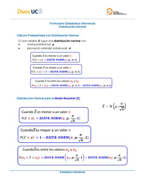 Formulario Distribucion Normal Estadistica Descriptiva Estadística Inferencial Formulario