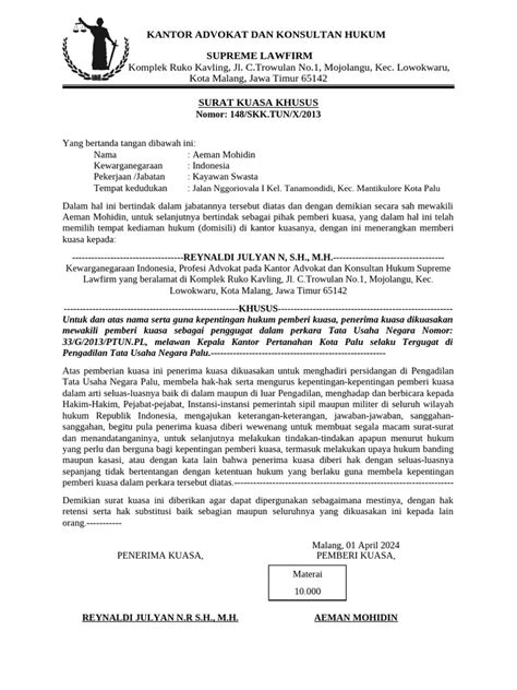 Surat Kuasa Reynaldi Julyan Pdf