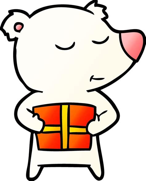 Oso Polar De Dibujos Animados Feliz Con Presente 12424404 Vector En
