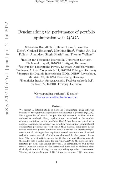 Pdf Benchmarking The Performance Of Portfolio Optimization With Qaoa