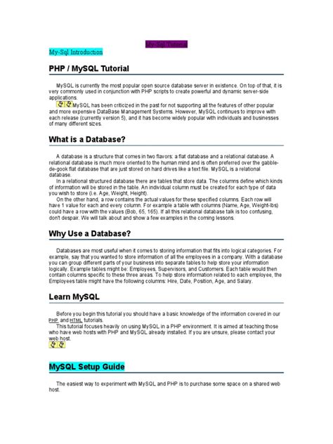 Php Mysql Tutorial My Sql Tutorial My Sql Introduction Pdf Php