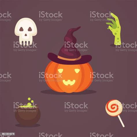 만화 스타일에 할로윈 벡터 일러스트 레이 션을 설정 합니다 재미 있는 호박 해골 좀비입니다 10월에 대한 스톡 벡터 아트 및