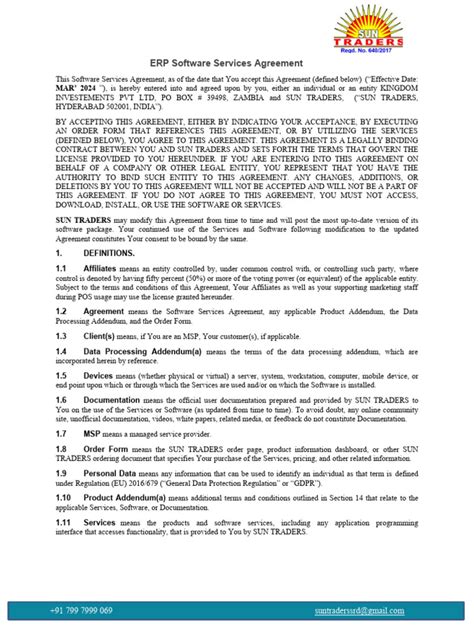 Erp Software Services Agreement Pdf Indemnity Taxes