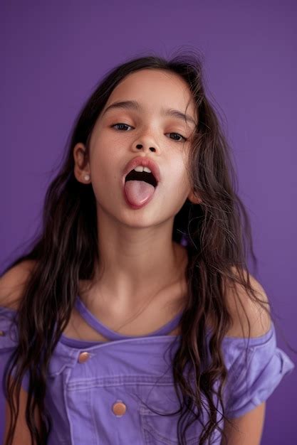 Una Niña Pequeña Sacando La Lengua En Una Postura Lúdica Imagen