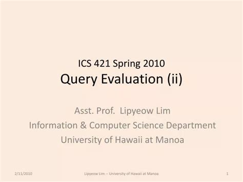 ppt ics 421 spring 2010 query evaluation ii powerpoint presentation