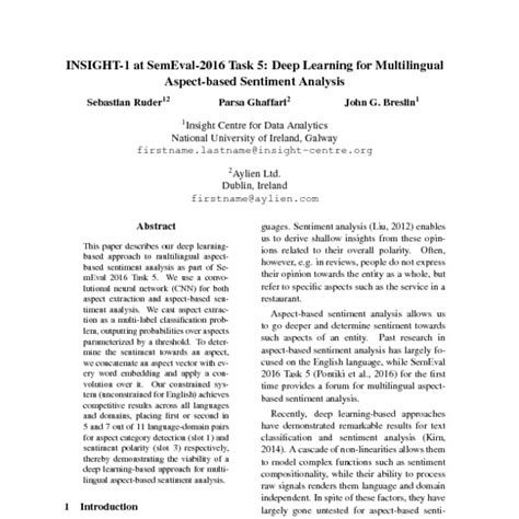 Insight 1 At Semeval 2016 Task 5 Deep Learning For Multilingual Aspect