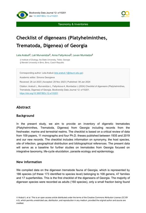 Pdf Checklist Of Digeneans Platyhelminthes Trematoda Digenea Of