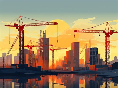 Illustration Of City Under Construction With Sunset Background