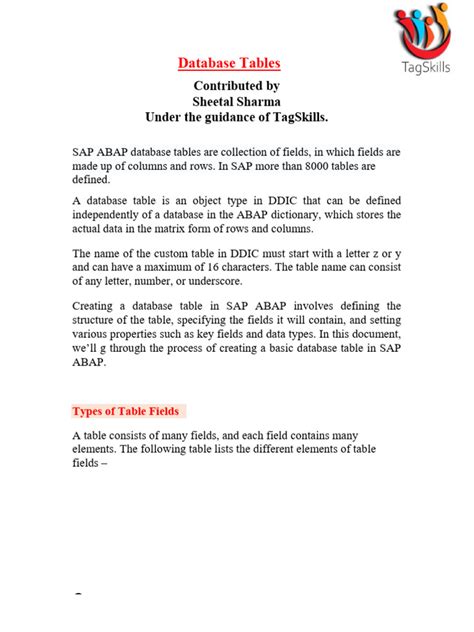 Databse Tables Doc Pdf