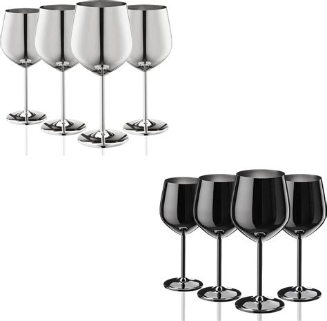 Wotor Silver Stainless Steel Wine Glasses And Black Wine