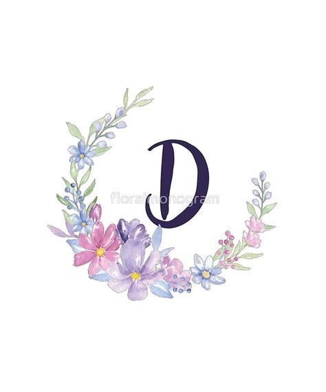 Monogram D Pastel Watercolor Flowers Sticker By Floralmonogram