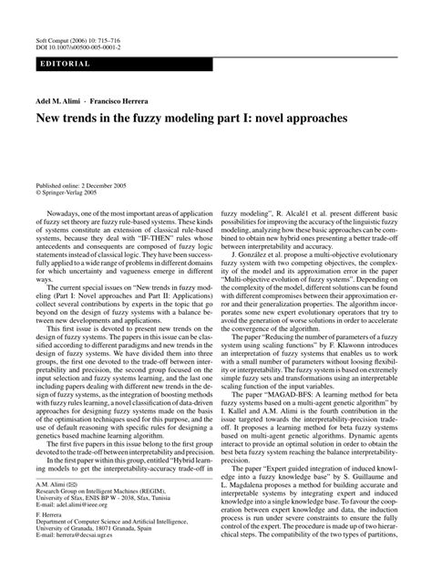 PDF New Trends In The Fuzzy Modeling Part I Novel Approaches