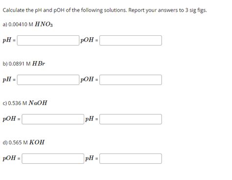 Solved Calculate The PH And POH Of The Following Solutions Chegg Com