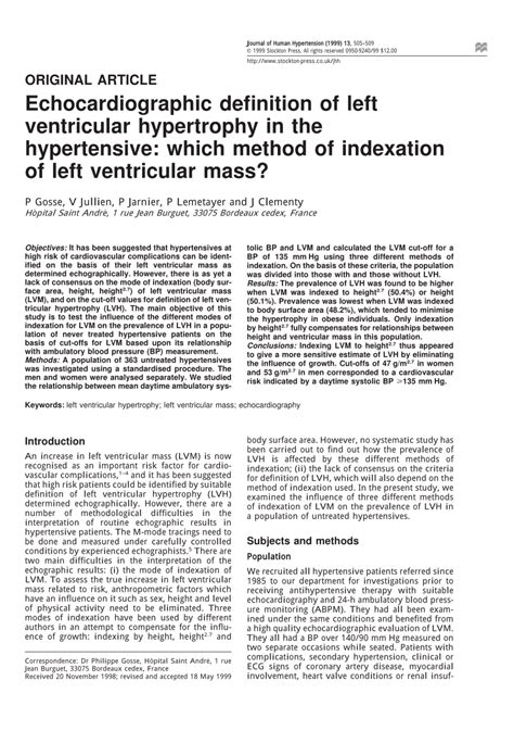 Pdf Echocardiographic Definition Of Left Ventricular Hypertrophy In