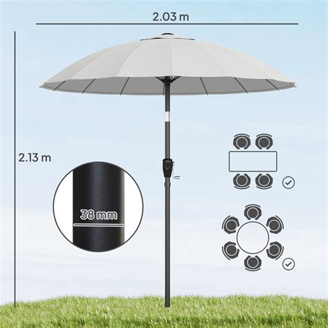 Outsunny Shanghai Light Grey Crank And Tilt Garden Parasol 2m Wilko