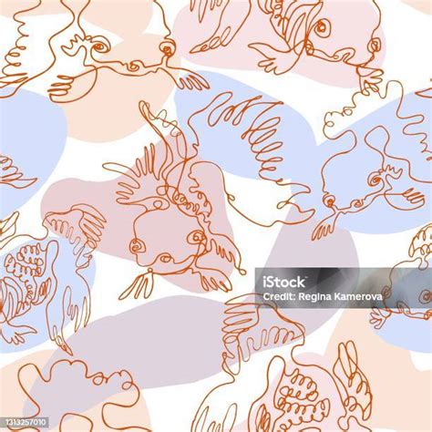 흰색 배경에 고립 된 긴 연속 라인의 낙서 귀여운 금붕어와 벡터 원활한 패턴 곡선에 대한 스톡 벡터 아트 및 기타 이미지 곡선 귀여운 금붕어 Istock