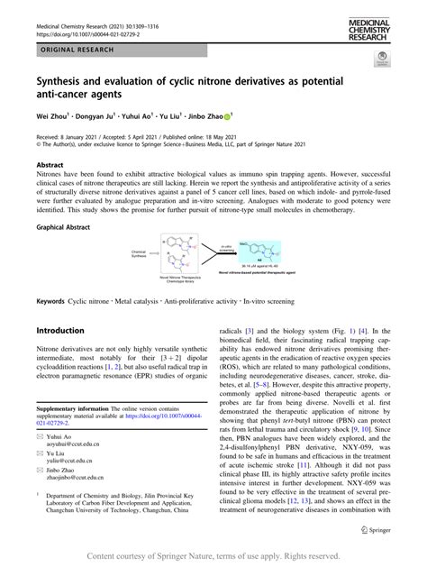 Synthesis And Evaluation Of Cyclic Nitrone Derivatives As Potential