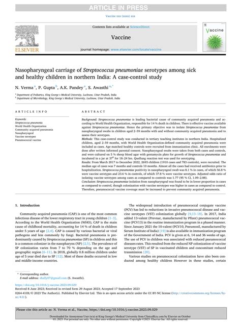 Pdf Nasopharyngeal Carriage Of Streptococcus Pneumoniae Serotypes Among Sick And Healthy
