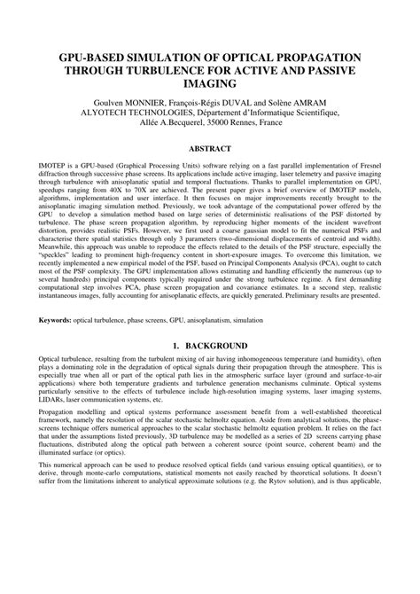 Pdf Gpu Based Simulation Of Optical Propagation Through Turbulence For Active And Passive Imaging