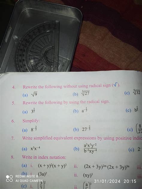 4 Rewrite The Following Without Using Radical Sign A 9 B 327