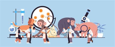 Premium Vector Scientists Or Veterinary Workers Doing Experiments In