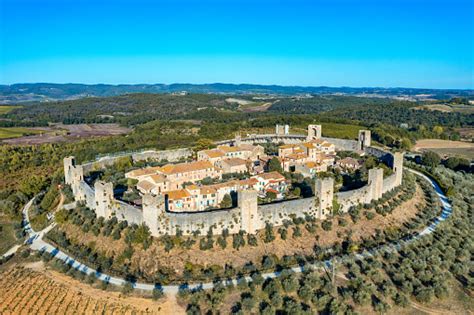 Vista Aérea De Beautiul De Monteriggioni Ciudad Medieval Toscana En La